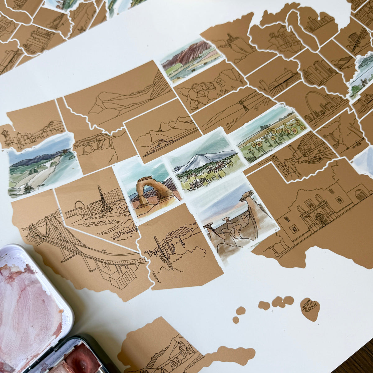 Watercolor Landmark Map – Waypoint Wanders