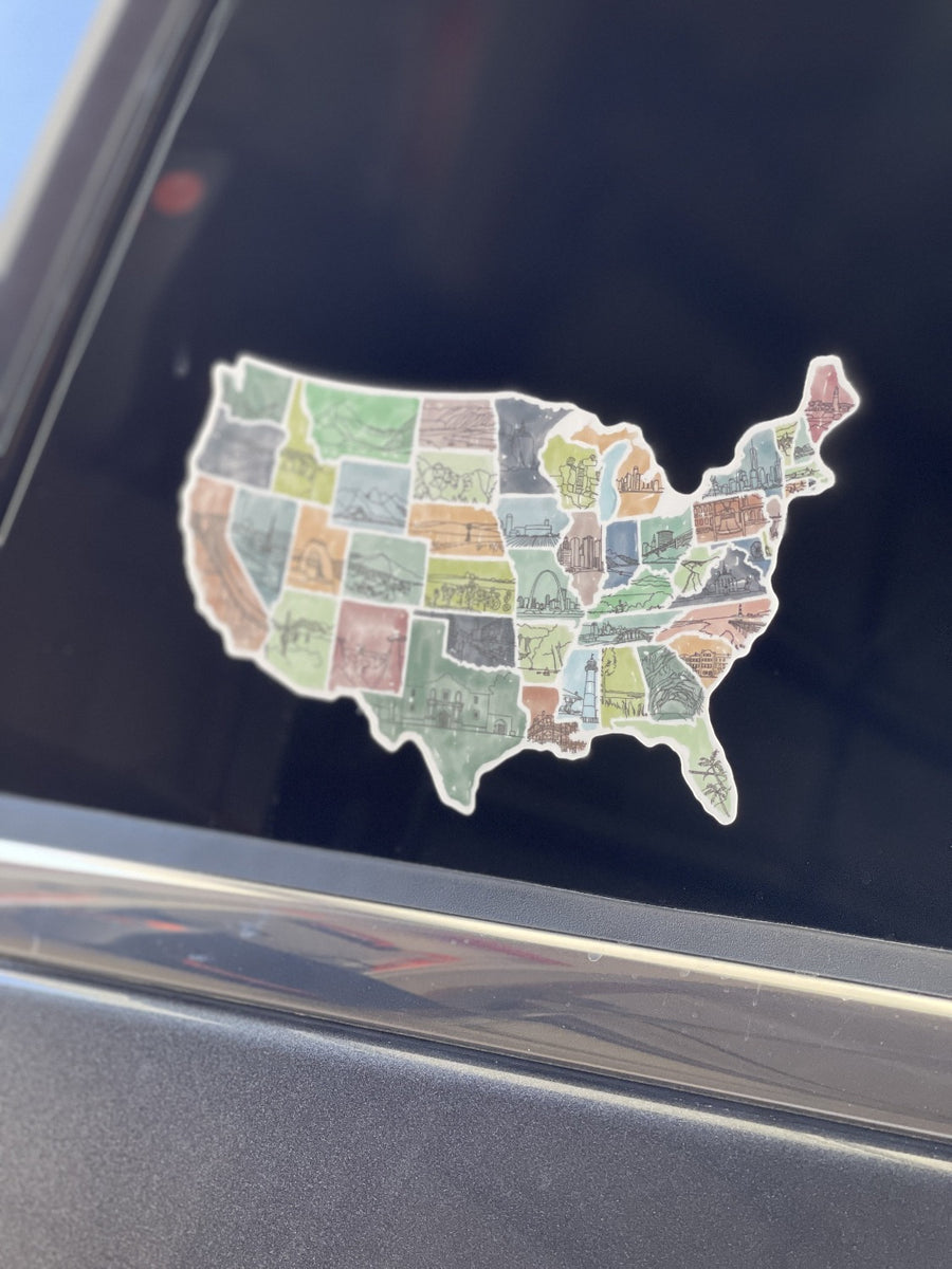 United States Sticker - Illustrated 6" – Waypoint Wanders